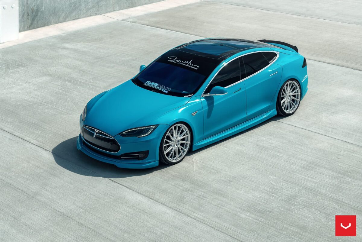 Tiffany Blue Tesla Model S On Vossen Hybrid Forged HF-4T Wheels - We ...