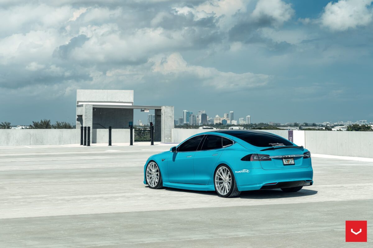 Tiffany Blue Tesla Model S On Vossen Hybrid Forged HF-4T Wheels - We ...