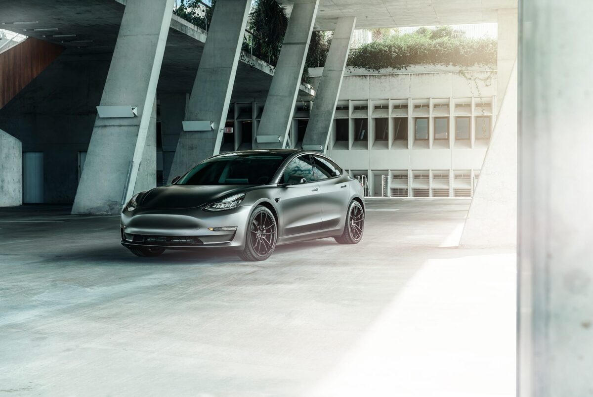 Beautiful Satin Dark Gray Tesla Model 3 On Velgen Wheels - We Love EVs